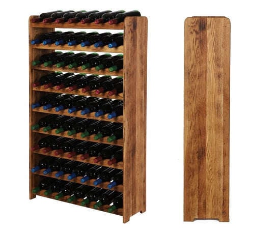 Dębowy Regał na Wino RW-22, 63 butelki Brązowy Opalany Olejowany Drewno ...