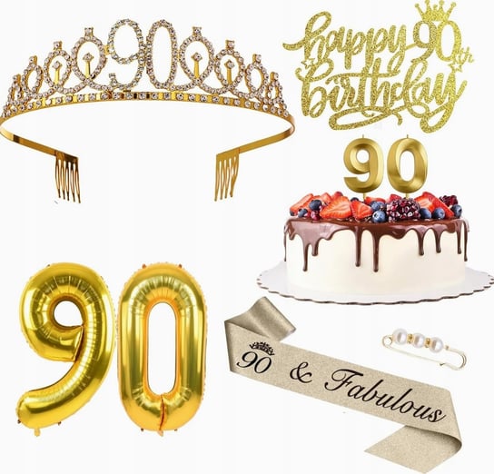 DEKORACJI ZESTAW URODZINOWYCH KORONA SZARFA BALONY TORT ŚWIECZKI 90 ...