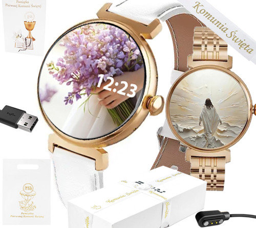 DELIKATNY ELEGANCKI SMARTWATCH NA KOMUNIĘ ODBIERANIE POŁĄCZEŃ PL EKG ...