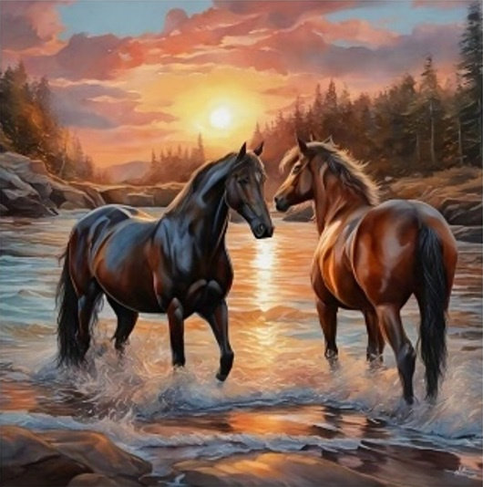 Diamentowa Mozaika Konie Dwa Nad Brzegiem Na Tle Zachodzącego Słońca 30x40 - Norimpex | Sklep ...