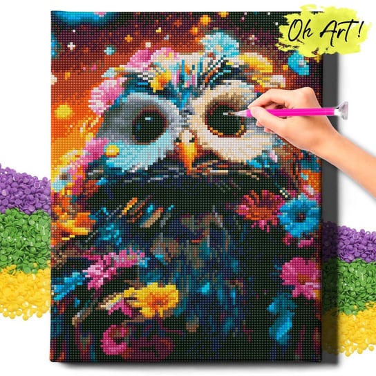DIAMOND PAINTING 5D z RAMĄ Sowa w kwiatach Haft Diamentowy 30x40 ...