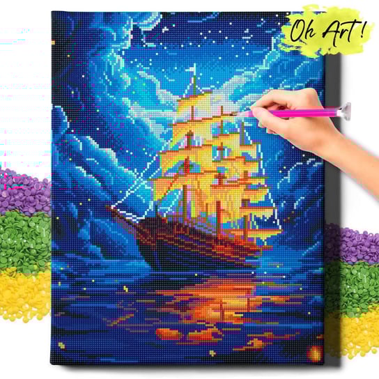 DIAMOND PAINTING 5D z RAMĄ Statek Haft Diamentowy Duży Magiczny statek ...