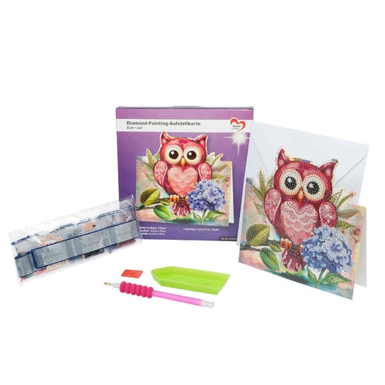 Diamond painting, kartka stojąca, Sowa, 16,3 x 16,3 cm - Inna marka ...