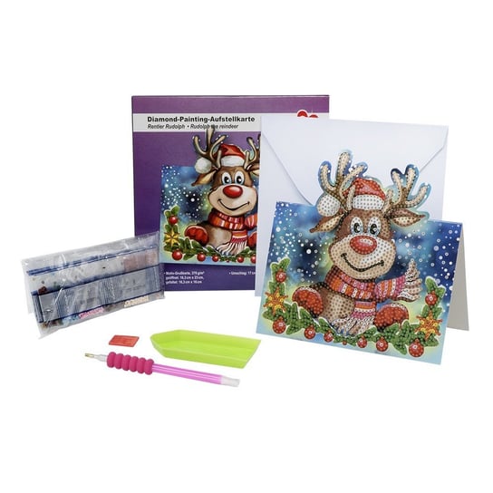 Diamond painting, kartka świąteczna stojąca Renifer Rudolf - Inna marka ...