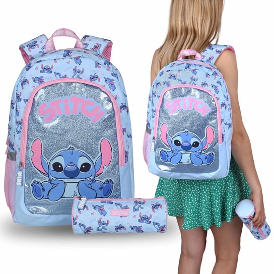 DISNEY Stitch Niebieski plecak dla dziewczynki, plecak szkolny + piórnik tuba 41x29x12 cm ...