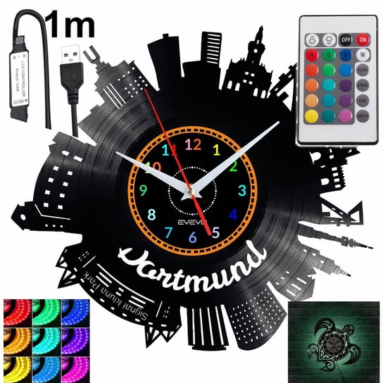 Dortmund Zegar Ścienny Podświetlany LED RGB Na Pilota Płyta Winylowa ...