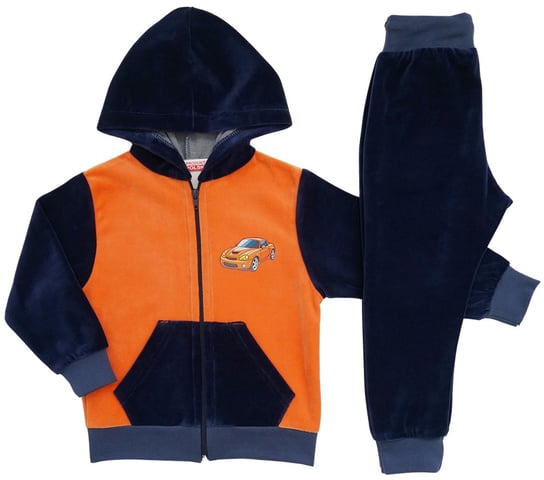 Dres welurowy z AUTEM dla Chłopca Pomarańczowy z kapturem polski ...