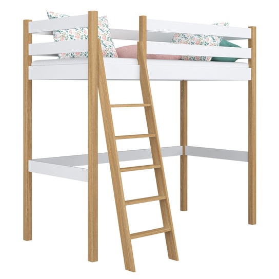 Drewniane łóżko na antresoli N03 biało dębowy 80x180 - N-Wood | Sklep EMPIK.COM