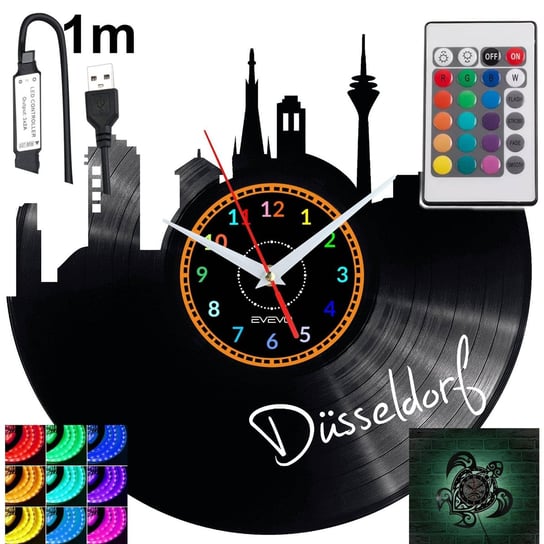 Dusseldorf Zegar Ścienny Podświetlany LED RGB Na Pilota Płyta Winylowa ...
