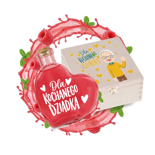 Prezent na DZIEŃ DZIADKA Drewniana Skrzynka + Butelka SERCE 250ml ...