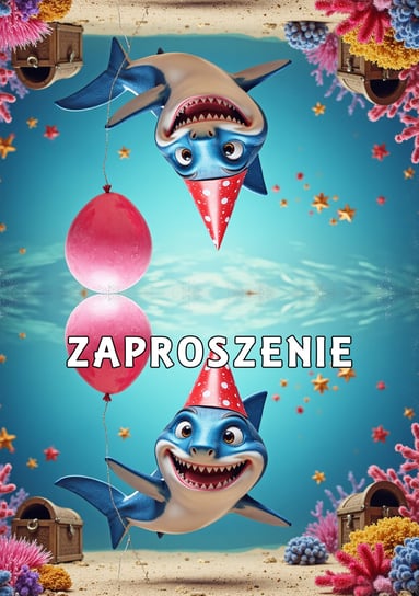 5x Zaproszenia na urodziny dzieci urodzinowe zwierzątka ryby rekin ...