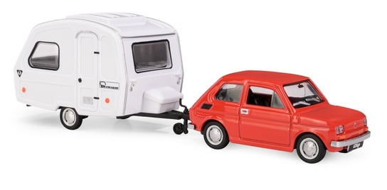 KOLEKCJA PRL FIAT 126P MALUCH CZERWONY + PRZYCZEPA NIEWIADÓW N-126 1:43 ...