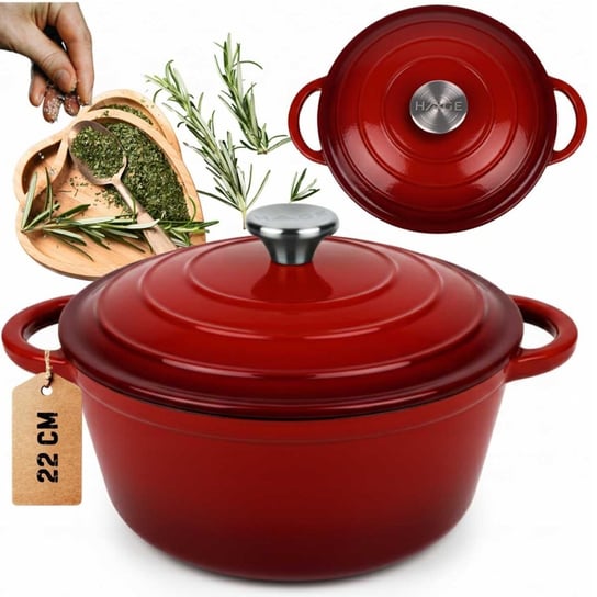 EMALIOWANY GARNEK ŻELIWNY 26cm 5L HAGE CZERWONY - Hage | Sklep EMPIK.COM