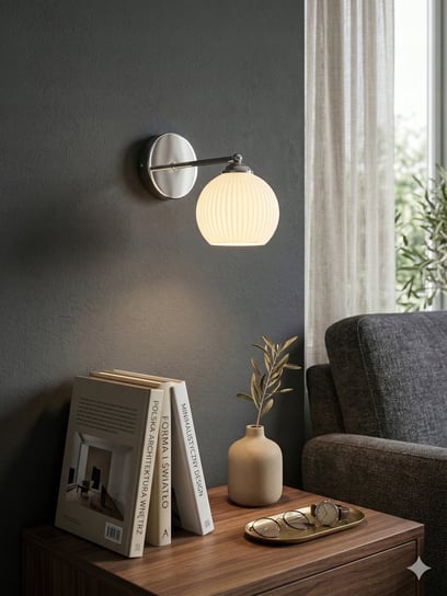Euro-Lamp Kinkiet Ścienny Uno Chrom Klosz Biały prążek 1X60W PRODUCENT ...