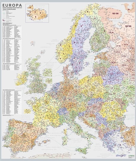 Europa kodowa 1:3 600 000. Mapa ścienna. Kody pocztowe. Wersja STRONG ...