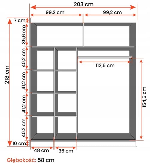 Zestaw RICO I Szafa 200 Komoda FRIDA 01 135 półki BIAŁY PRODUCENT ...