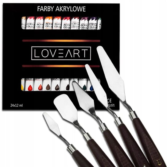 Farby akrylowe Loveart 24x12ml Szpachelki malarskie metalowe 5 sztuk ...
