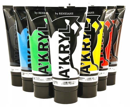 Farby akrylowe Renesans 200ml Zestaw 7 popularnych kolorów farba ...