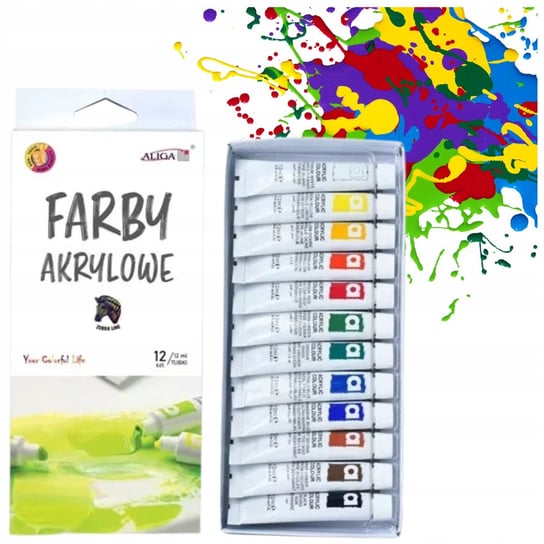 Farby Akrylowe Zestaw Farb Akrylowych 12 Kolorów w TUBKACH 12ml ...