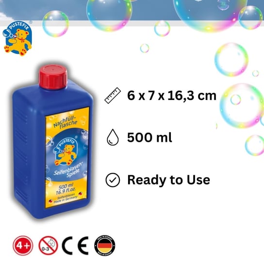 PUSTEFIX butelka uzupełniająca, 500 ml płyn do baniek mydlanych Made in ...
