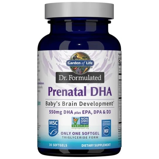 Garden of Life, Dr. Formulated Prenatal DHA - Baby Brain Development, Suplement diety, 30kaps ...