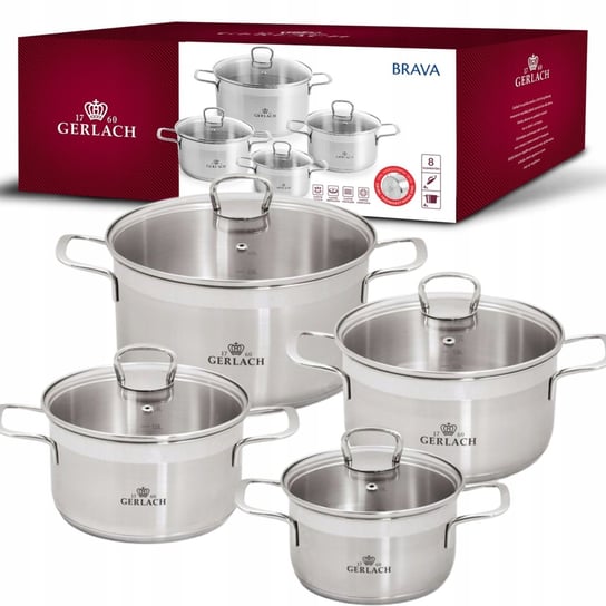 GARNKI INDUKCJA GERLACH ZESTAW GARNKÓW GAZ 8EL MIARKA DUŻE MAŁE UNIWERSALNE - Gerlach | Sklep ...