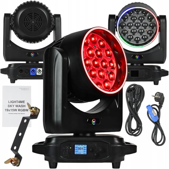 GŁOWA RUCHOMA WASH 19x15W RGBW LED RING ZOOM ELEKTRONICZNY GOBO EFEKT ...
