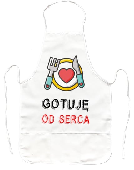 Gruby fartuch kuchenny 321PREZENT Gotuję od serca, biały - 321Prezent | Sklep EMPIK.COM