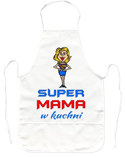 Gruby fartuch kuchenny 321PREZENT Super Mama, biały - 321Prezent | Sklep EMPIK.COM