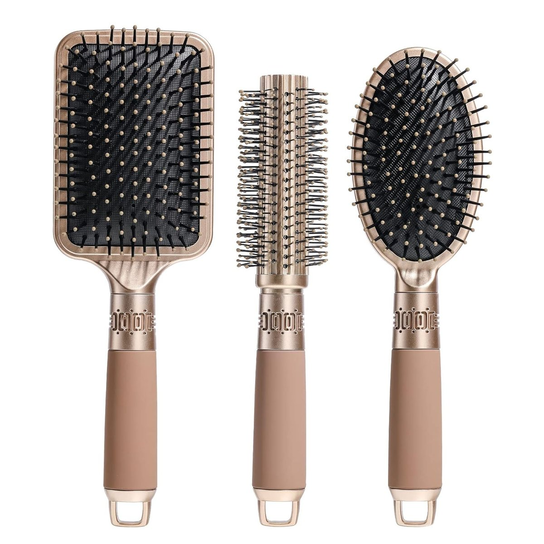 Hair Brush Set with Detangling Nylon Pins Massage Paddle Brush Cushion ...