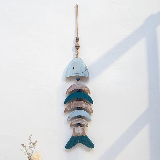 Hanging Vintage Wooden Fish Wall Art, Fishbone Fish Netting for ...