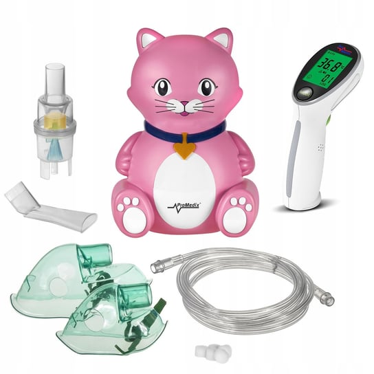 Inhalator nebulizator dla dzieci maska kotek zestaw termometr ...