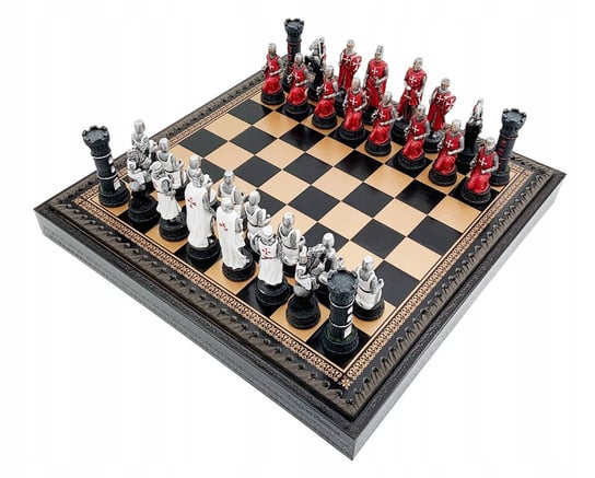 Italian Set Chess Pieces Templars+Chess Board Leatherette Gold/Black 35 ...