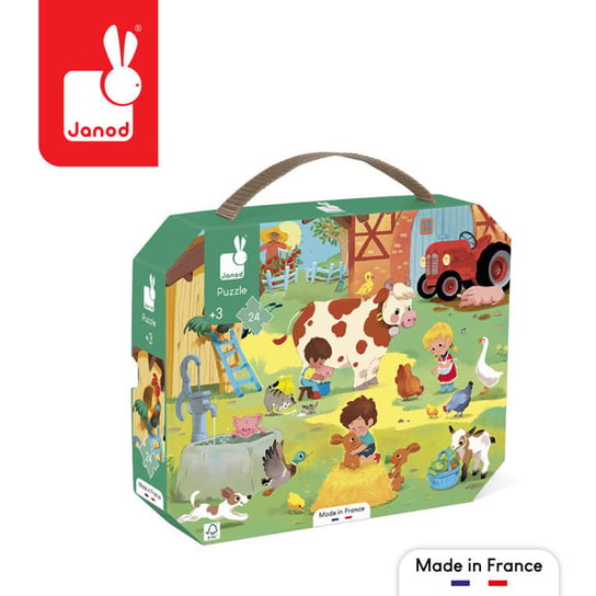 Janod, puzzle, w walizce Dzień na farmie, 24 el. - Janod | Sklep EMPIK.COM