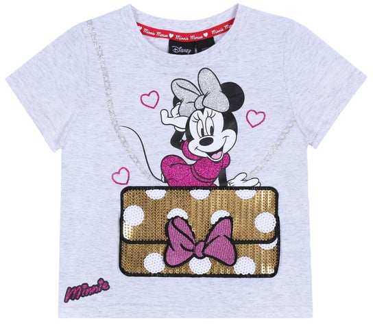 Jasnoszary t-shirt/koszulka z cekinową kieszonką Minnie Disney 7-8 lat ...