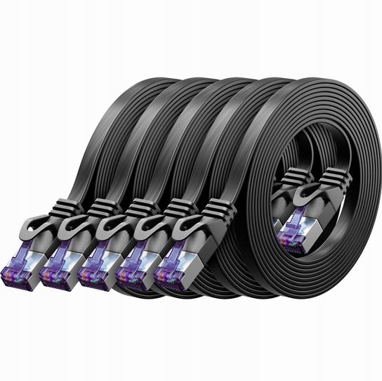 KABEL PŁASKI 5X2M SIECIOWY ETHERNET LAN RJ45 GIGABIT SZYBKI CZARNY ...