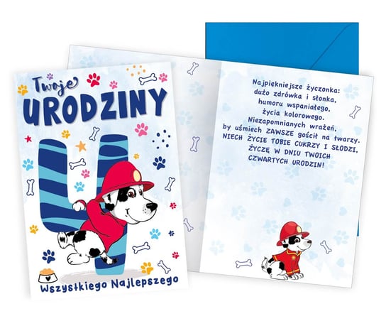 Karnet PR-444 Urodziny 4 (cyferki, pies-strażak) - Kukartka | Sklep EMPIK.COM