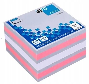 Karteczki samoprzylepne kostka biurowa róź i fiolet neon 75x75 mm 450 k ...