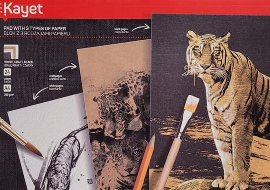 Kayet blok A4 z 3 rodzajami papieru biały czarny kraft 200 g/m2 24 ...