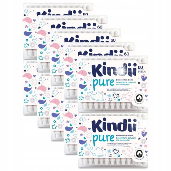 Kindii Patyczki BAWEŁNIANE higieniczne z ogranicznikiem PURE 10 PACK ...