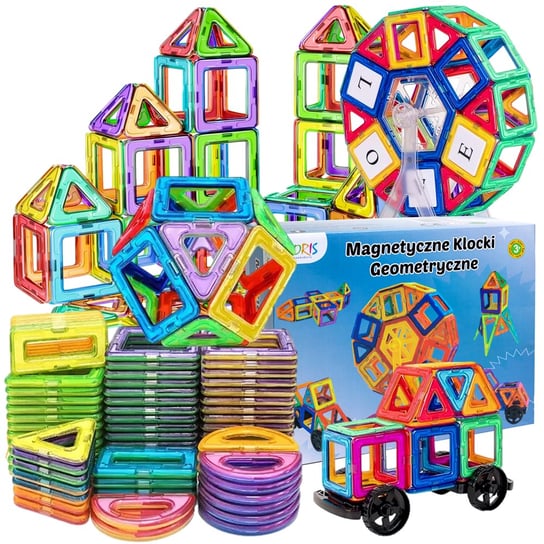 Klocki Magnetyczne 120 elementów 3D Duże Konstrukcyjne - Magnetic Tiles Koło młyńskie, pojazdy ...