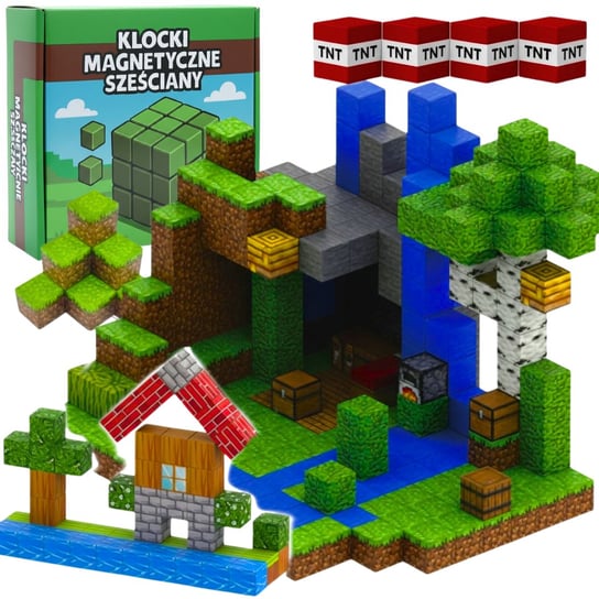 KLOCKI MAGNETYCZNE KONSTRUKCYJNE PIXELE MINECRAFT 3D KOSTKI SZEŚCIANY ...