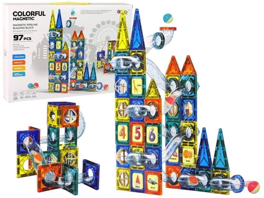 Klocki Magnetyczne Zamek Tor Dla Kulek 97 Elementów Import LEANToys ...