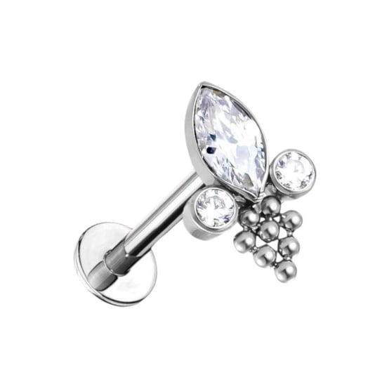 Kolczyk PIERCING Labret cyrkonie z kuleczkami LOBE Helix TYTAN 1,2/6 ...