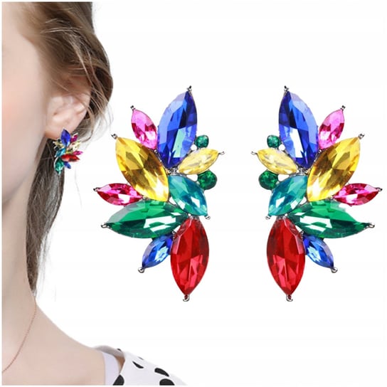 Kolczyki Złote Kolorowe Kryształy Sztyft Modne - WatchMe | Moda Sklep ...