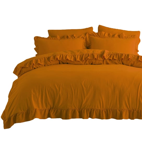 Komplet pościeli 220x200 NATURALNA BAWEŁNA EKO z falbanką kolor rudy ...