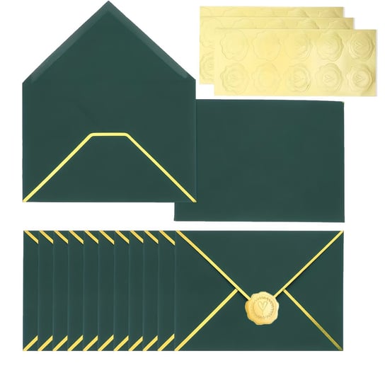Koperty Zielone ze Złotą Ramką 18x13,5 cm z Naklejkami 10 szt. - Inna ...