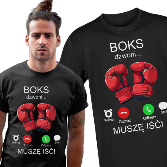 Koszulka męska Muszę Iść Boks Dzwoni Boxing Dla Boksera Rękawice M ...