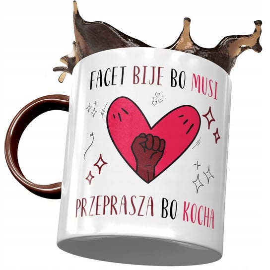 Kubek Bordowy Śmieszny Facet Bije Bo Musi z Nadrukiem ze Zdjęciem + Opakowanie na prezent (wzór ...