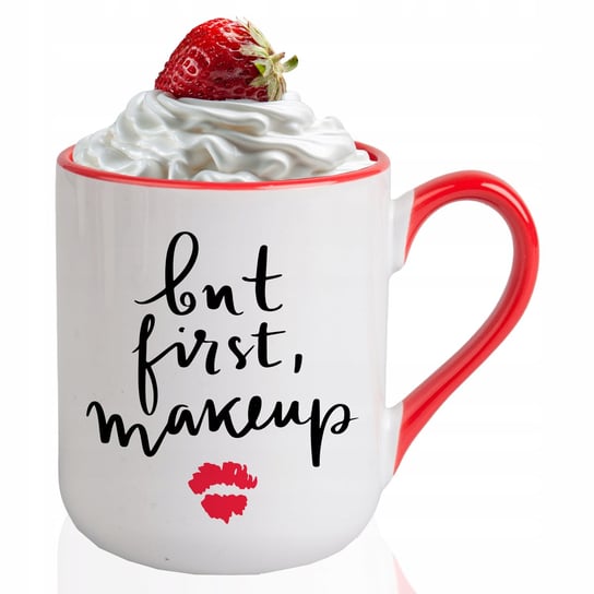 KUBEK CZERWONY COMBO Prezent Urodziny Dla Kosmetyczki BUT FIRST MAKEUP ...